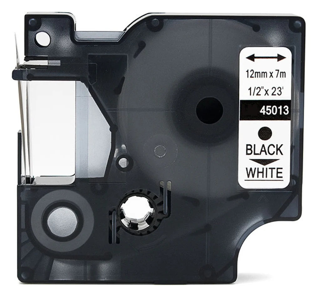 S0720530 Compatible D1 12mm x 7m Label Tape Black on White (45013)