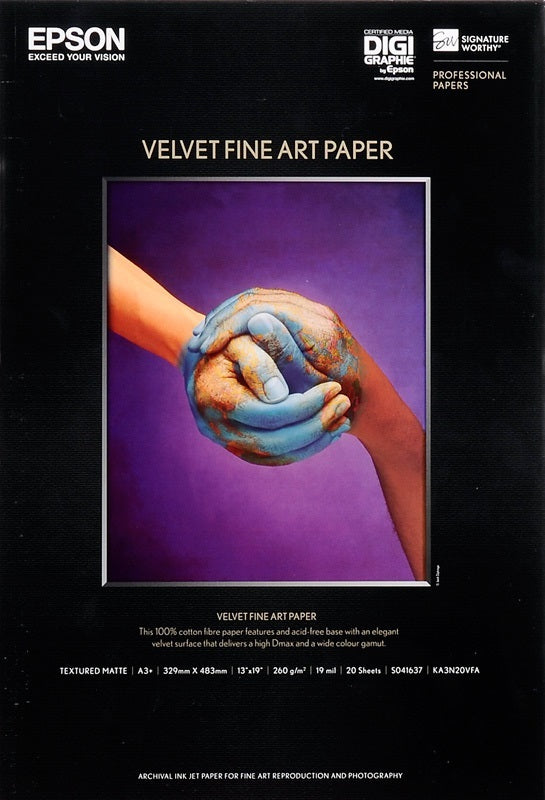A3+ 260gsm Epson Velvet Fine Art Paper 20 sheets
